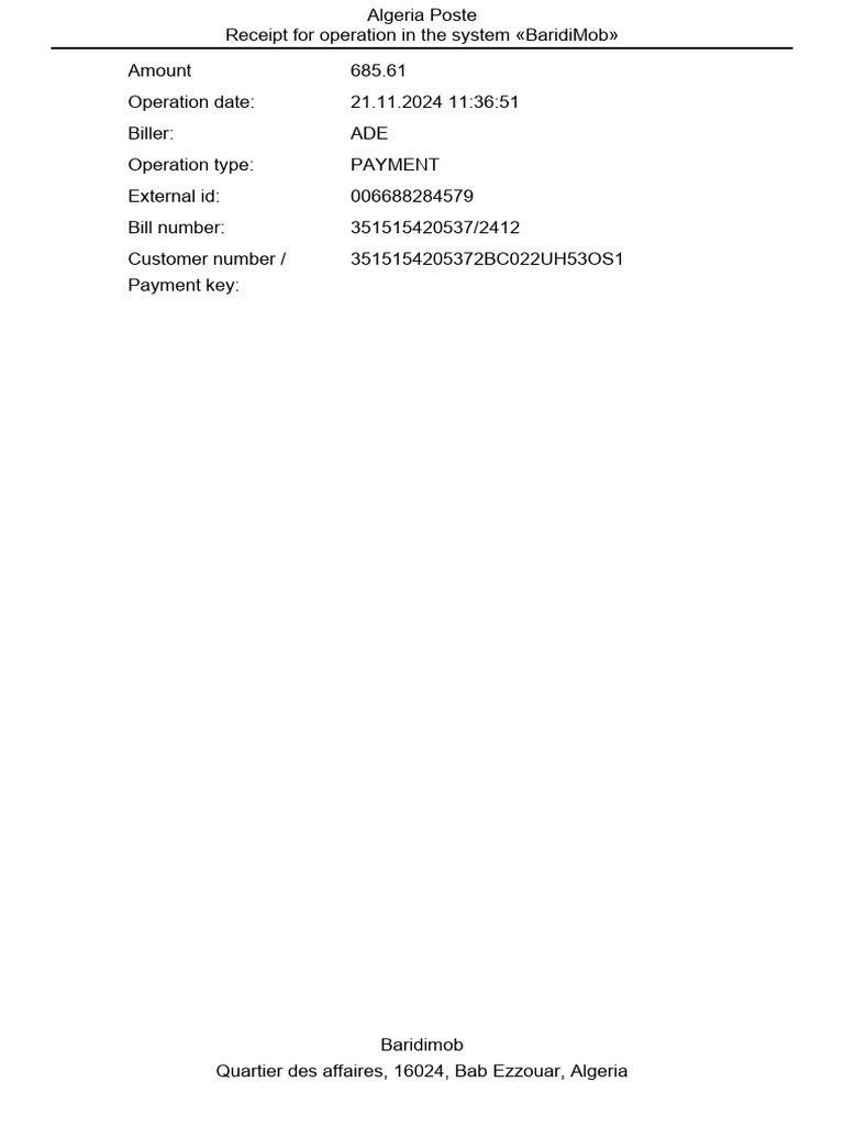 Algeria Poste Baridimob Payment Receipt Pdf