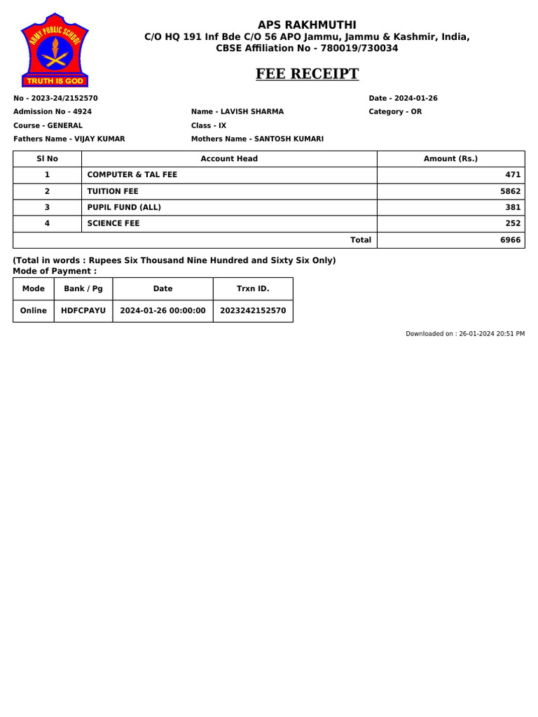 Fee Receipt | PDF