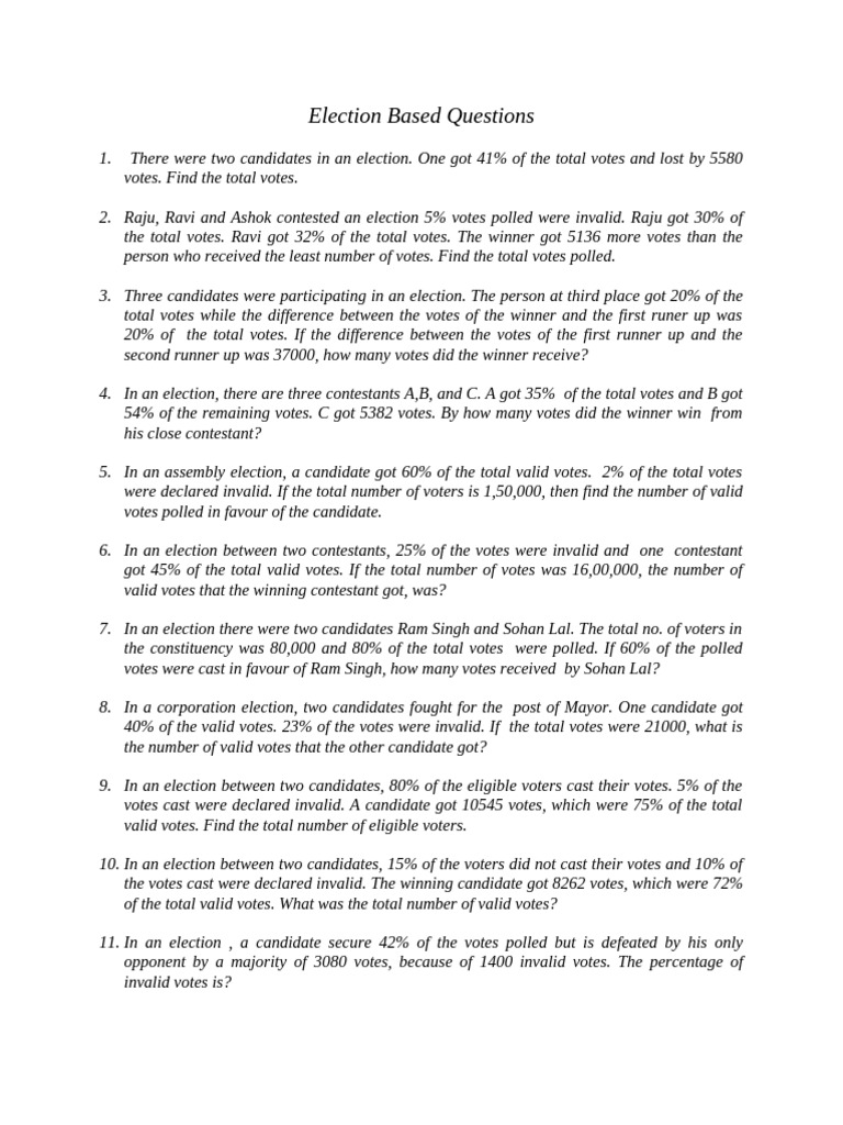 Election Based Questions | PDF | Voting | Elections