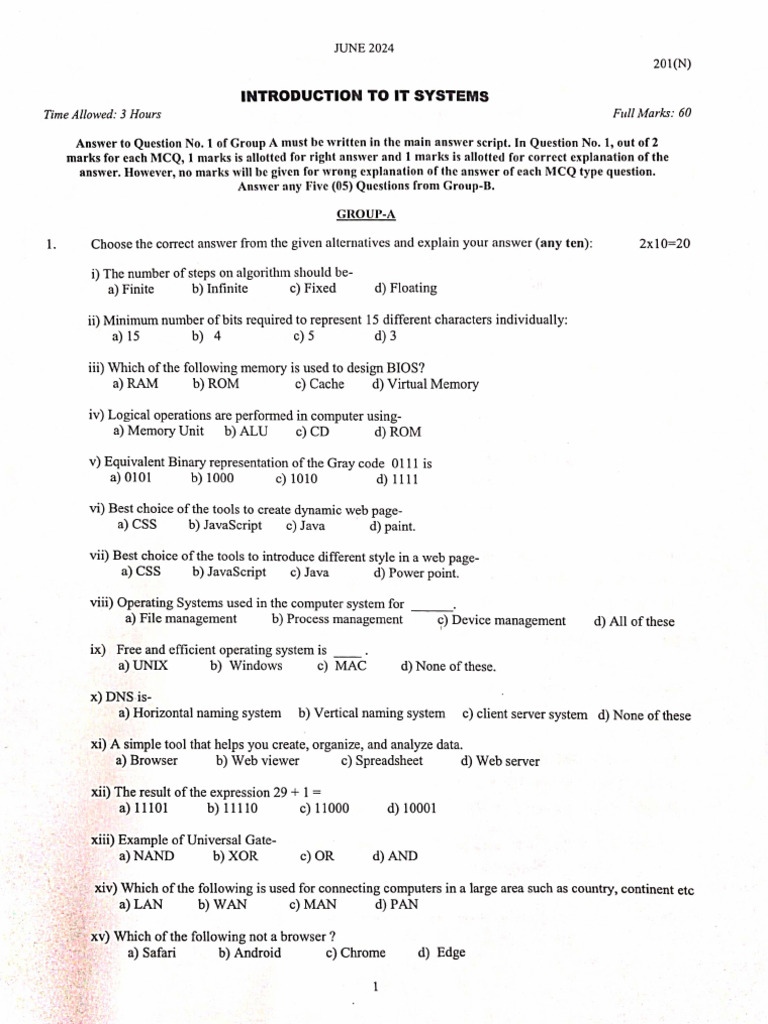 Introduction To IT Previous Year Questions | PDF