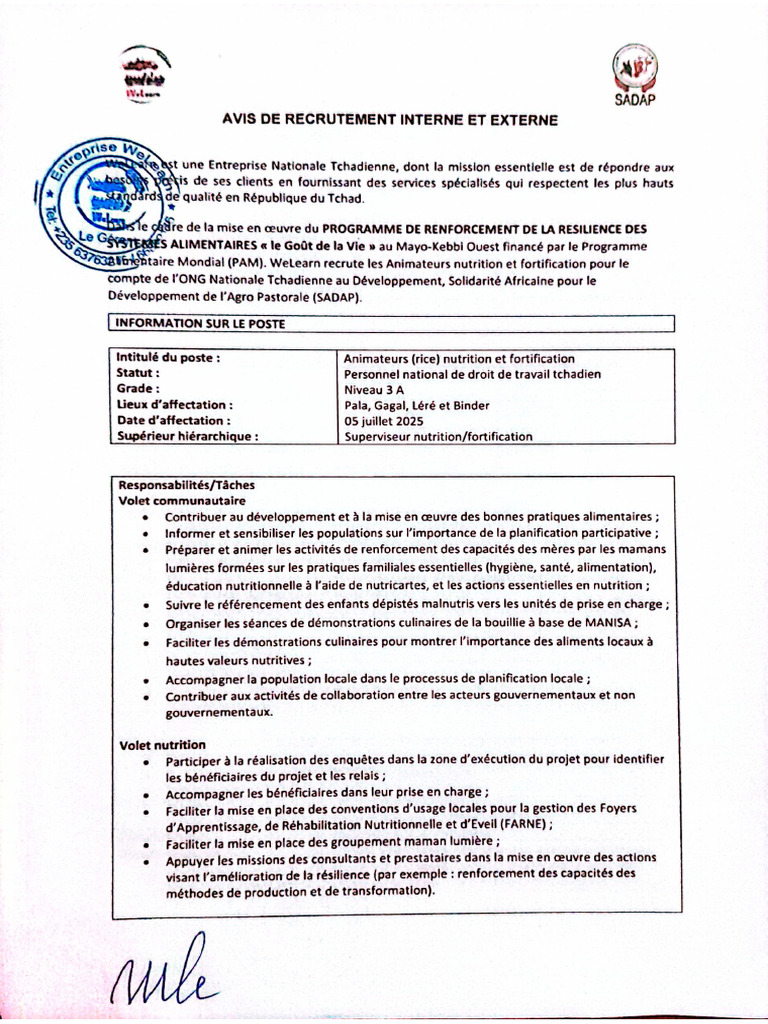 Avis Animateurs Nutrition Et Fortification | PDF