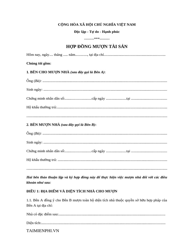 Mau Hop Dong Muon Nha | PDF