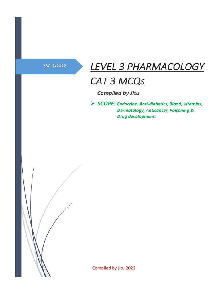 Level 3 Pharmacology CAT 3 MCQs. | PDF