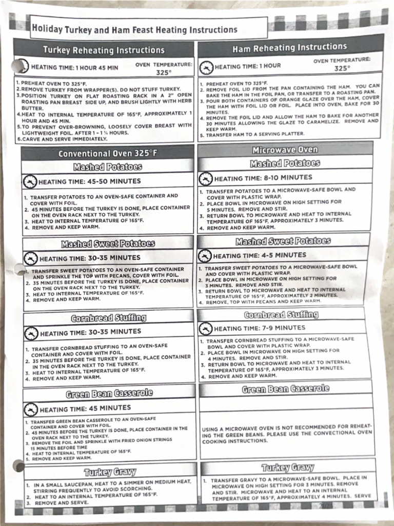 Holiday Turkey and Ham Feast Heating Instructions | PDF