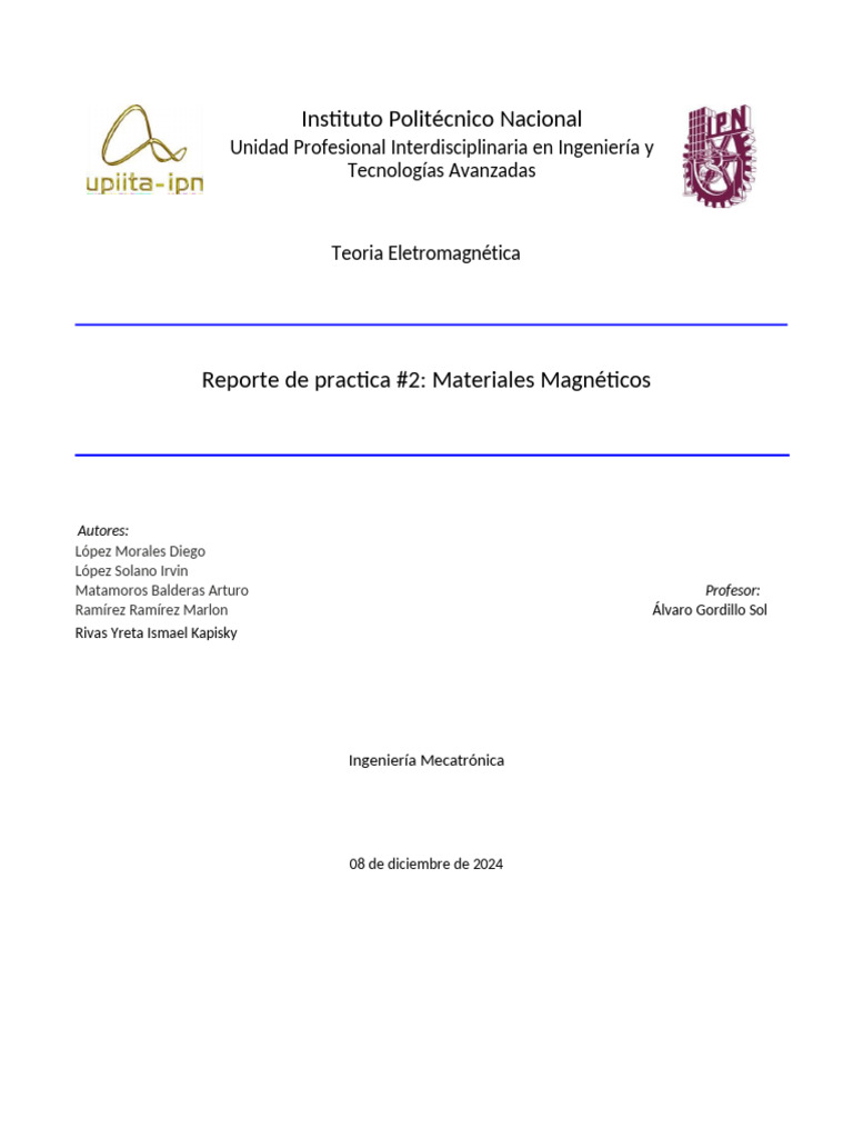Reporte Practica 2 Materiales Magneticos-1 | PDF | Magnetismo | Campo magnético