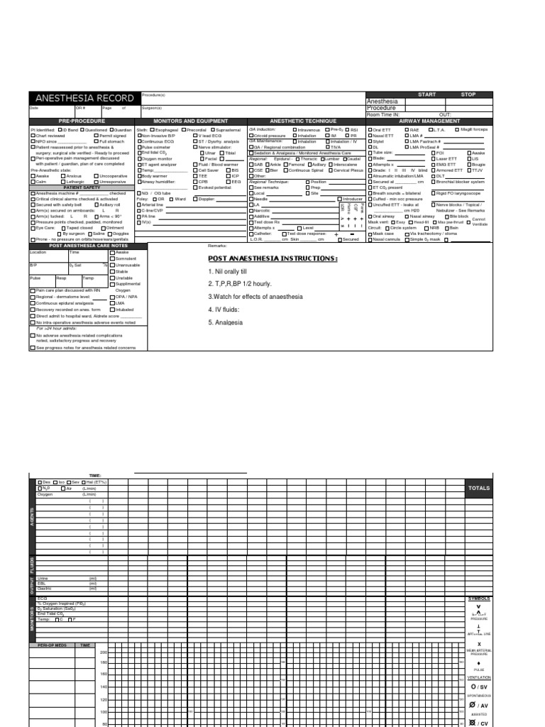 Anesthesia Record Template and Symbols | PDF | Anesthesia | Surgery