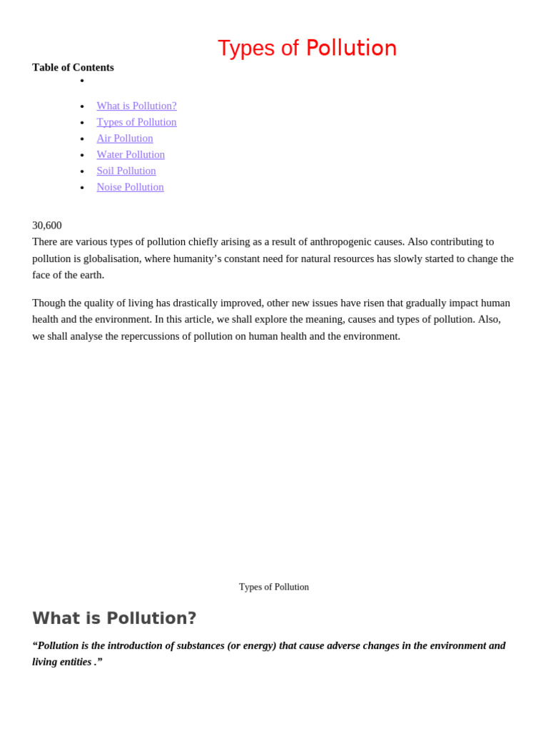 Types Types of Pollution | PDF | Pollution | Water Pollution