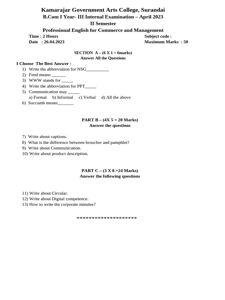 Prof - Eng I Bcom | PDF