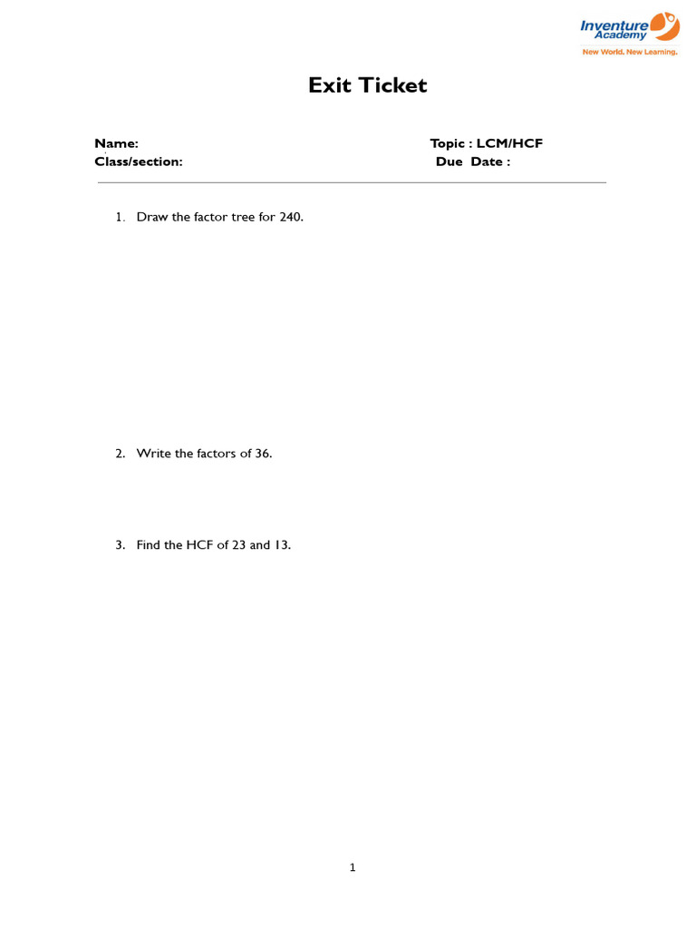 Exit Ticket Factors Multiples LCM | PDF