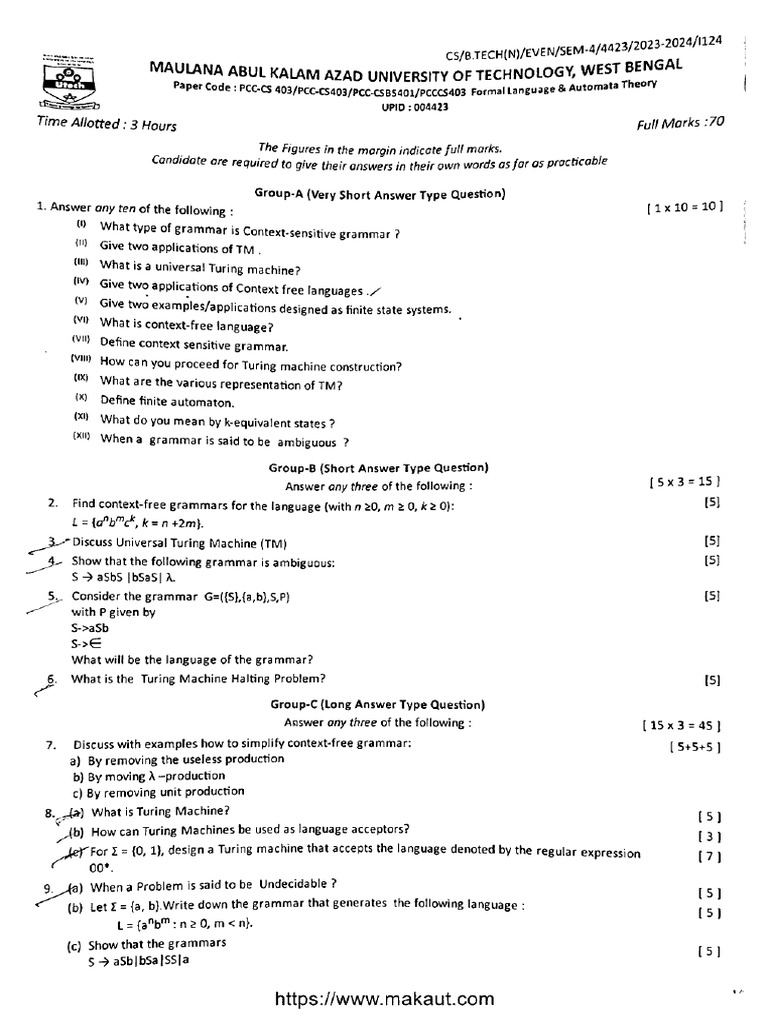 Btech PCC Cs 4 Sem Formal Language and Automata Theory PCC Cs 403 2024 ...