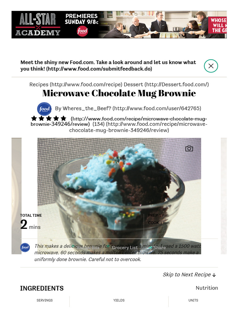 Microwave Chocolate Mug Brownie Recipe | PDF | Teaspoon | Chocolate