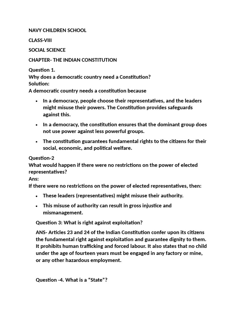 Indian Constitution: Key Questions & Answers | PDF | Political Science ...