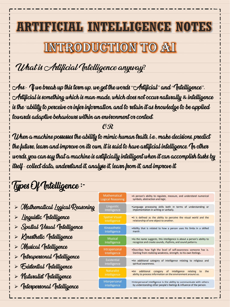 Artificial Intelligence Notes | PDF | Machine Learning | Artificial ...