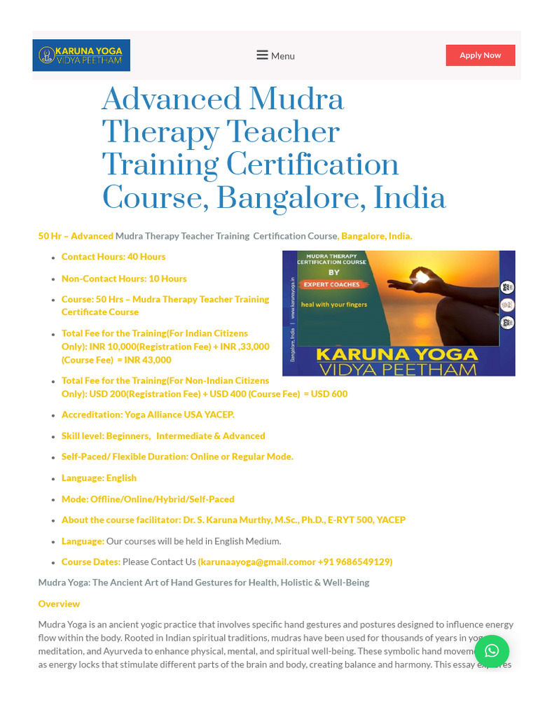 Advanced Mudra Therapy Certification | PDF | Prana | Yoga