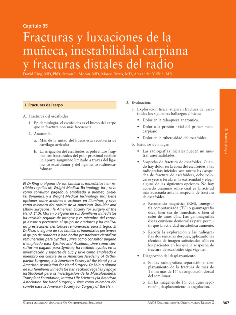 AAOS Cap 35 Fracturas y Luxaciones de La Muñeca, Inestabilidad Carpiana | PDF | Traumatologia ...