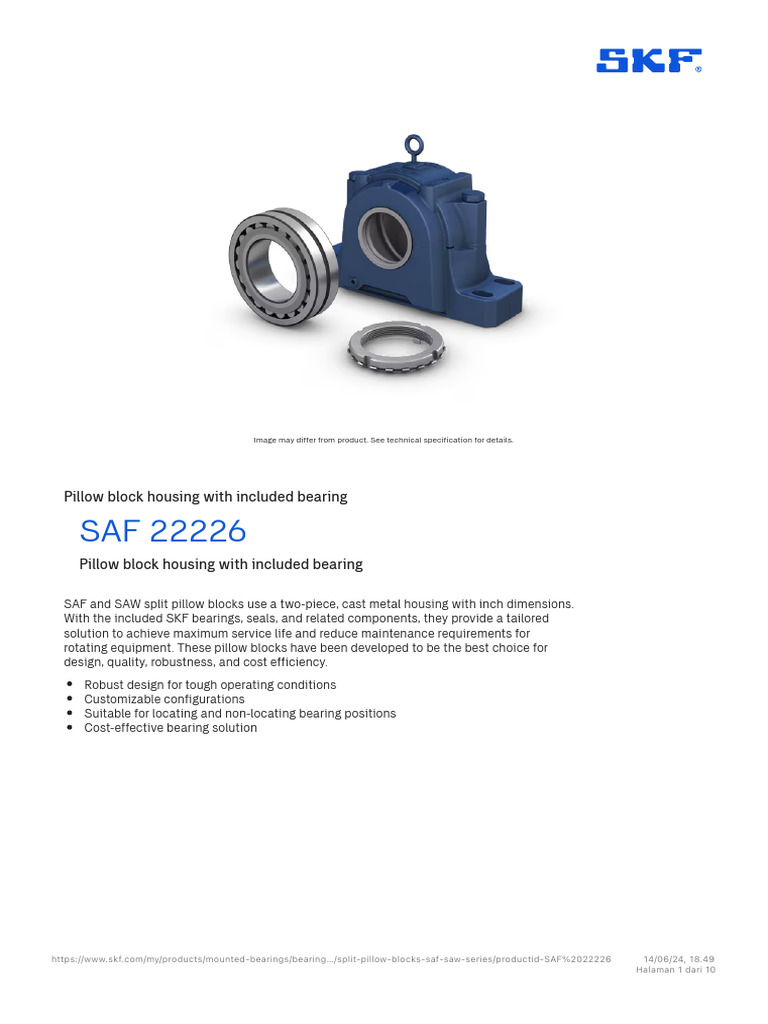 SAF 22226 - Housing Kits - SKF | PDF | Bearing (Mechanical) | License