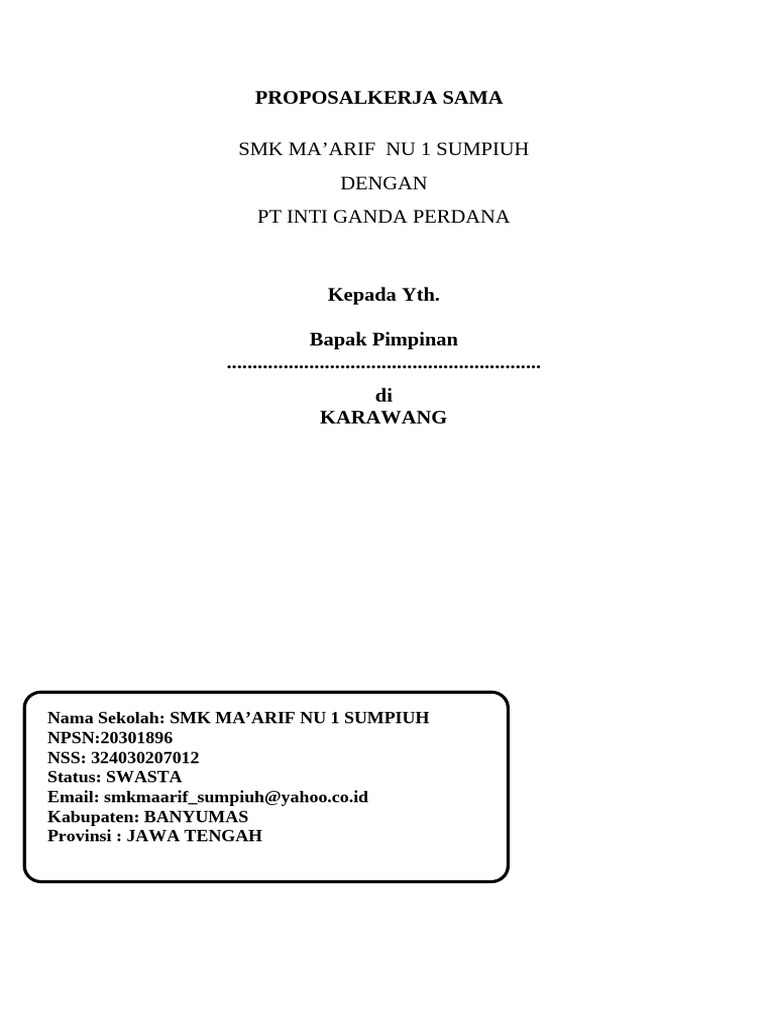 Proposal Pengajuan Kerja Sama BKK MA'ARIF & PT IGP | PDF