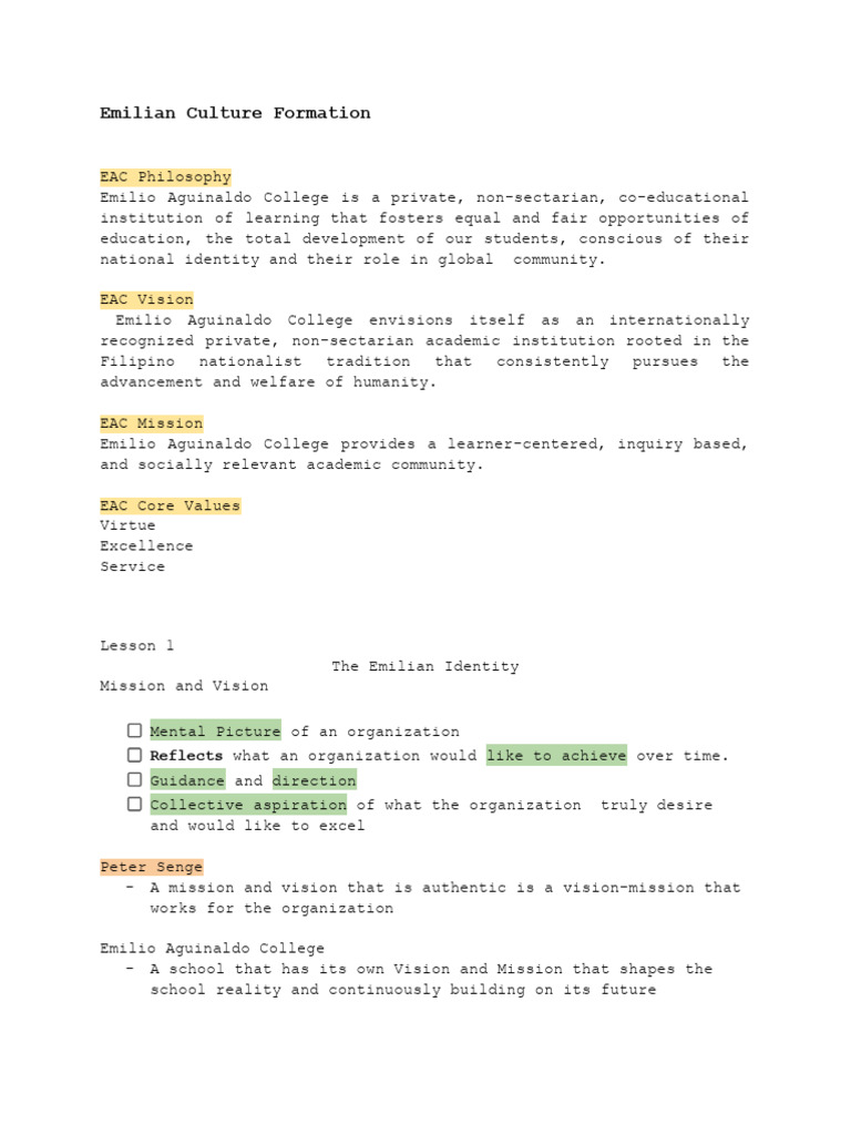 EAC Mission, Vision, and Core Values | PDF | Goal | Leadership