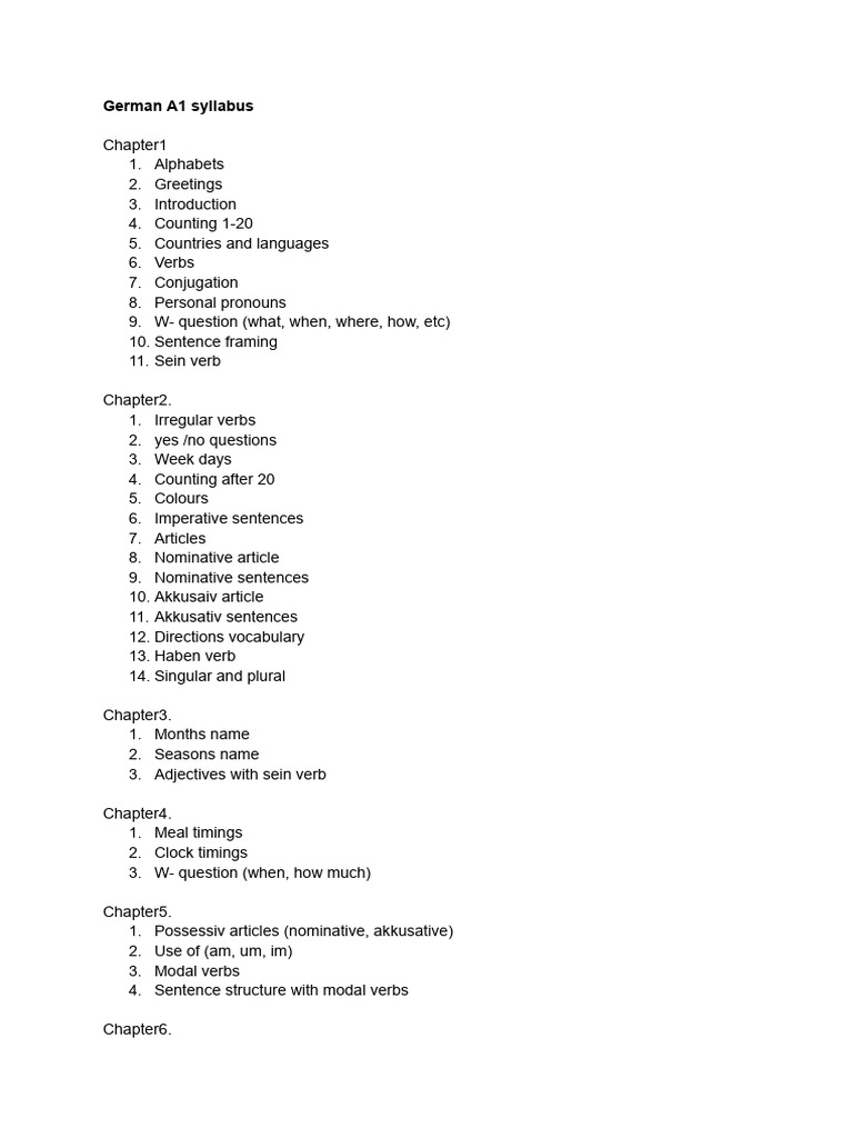 German A1 Exam Syllabus Overview | PDF