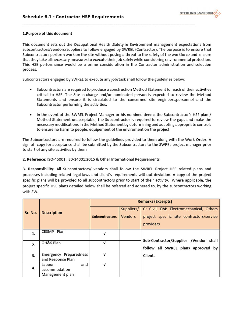 Contractor HSE Requirements | PDF | Waste | General Contractor