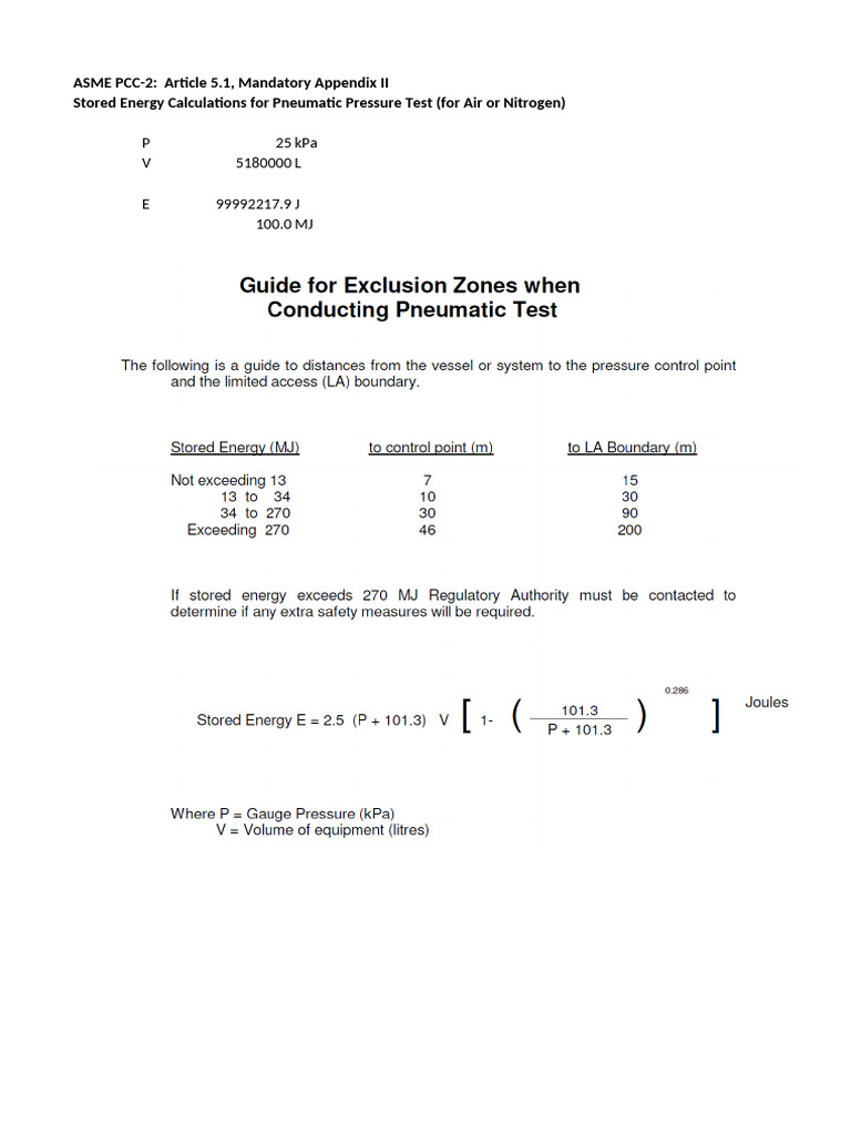 Pneumatic Test Energy Calculations | PDF