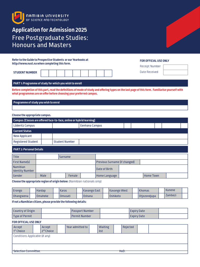 NUST 2025 Admission Application Form | PDF | Master Of Business ...