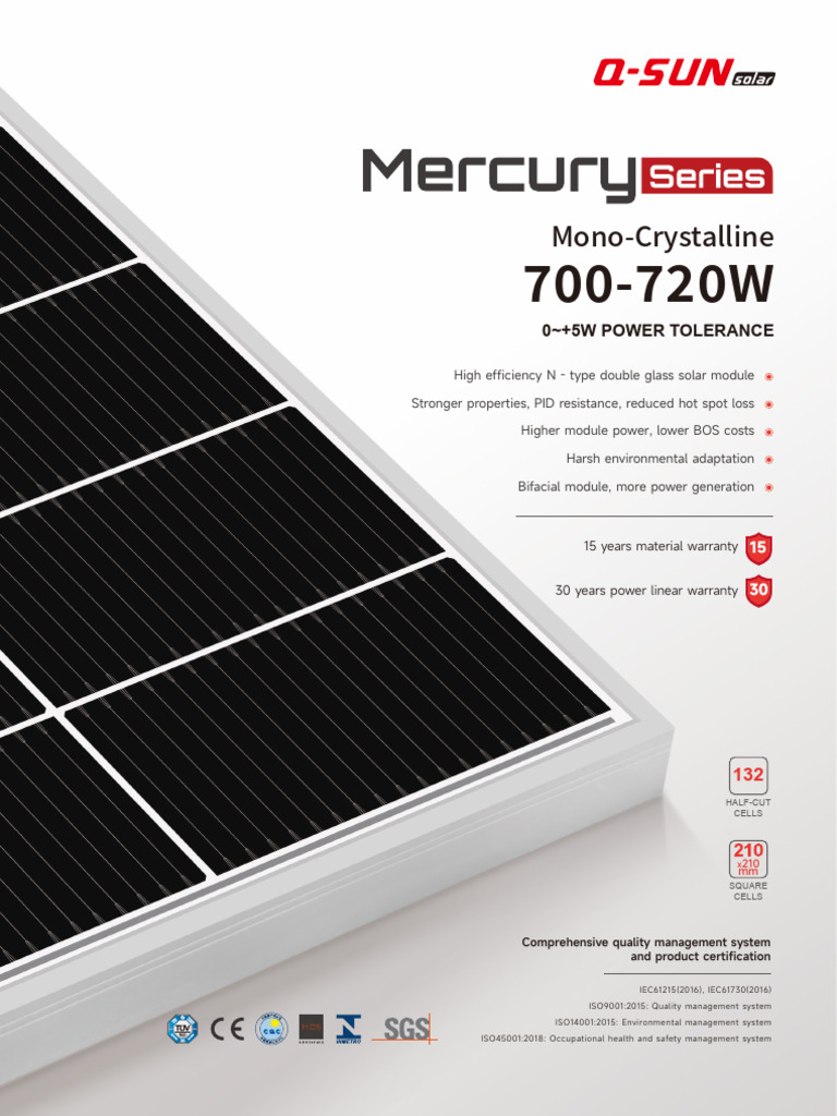 132-210 QNHT-01 700-720W-2384-33mm Mercury Series | PDF | Solar Panel ...