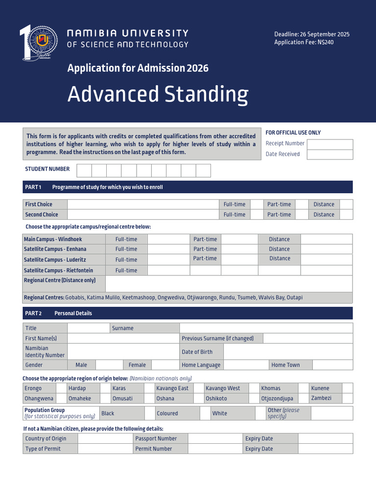 NUST 2026 Advanced Standing Application | PDF | Academic Degree | Diploma