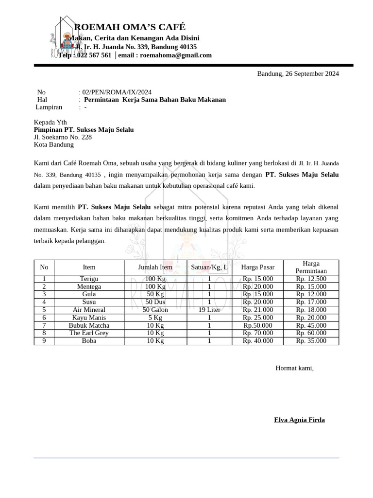 002 - Surat Penawaran Vendor Bahan Baku | PDF