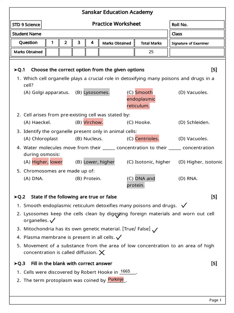Science Chapter 5 Worksheet Pdf Cell Biology Organelle