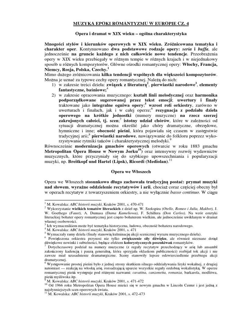 Muzyka Epoki Romantyzmu W Europie CZ 4 - Mdu | PDF