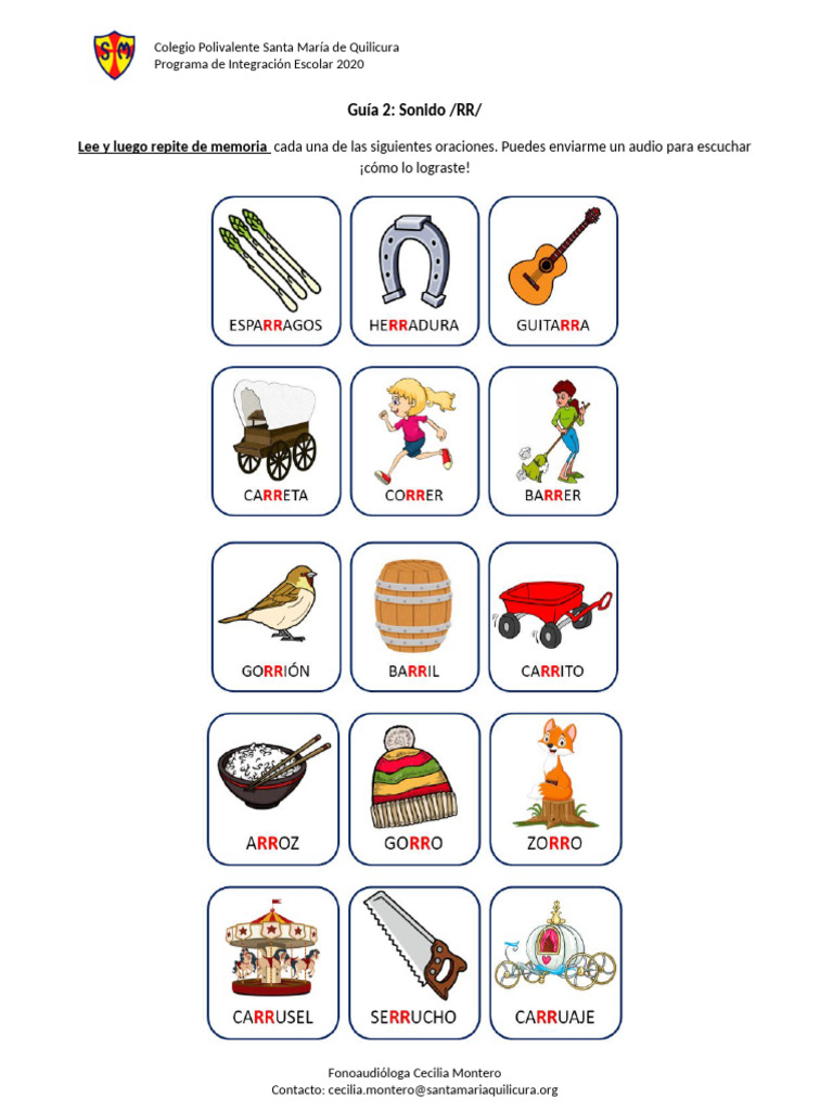 AM - RR en Posición Medial - Palabras Con Dibujos | PDF