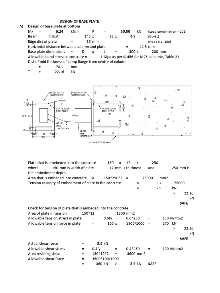 Design of Base Plate | PDF | Stress (Mechanics) | Continuum Mechanics