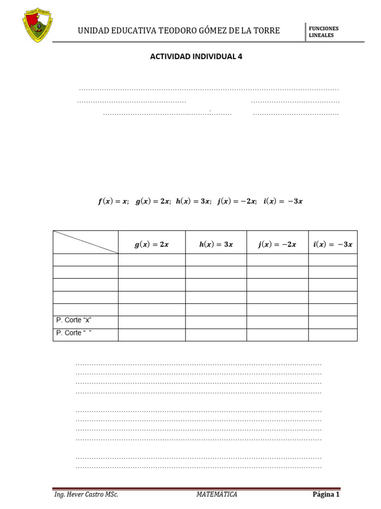 Actividad 4 Función Lineal y Afin | PDF | Pendiente | Función (Matemáticas)