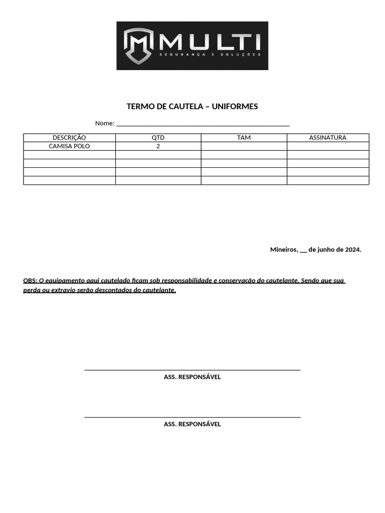 Termo de Cautela de Uniformes | PDF