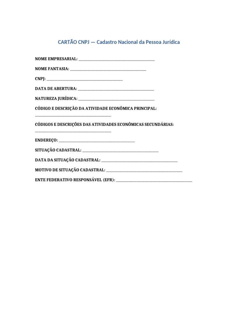 Modelo Cartao CNPJ para Preencher | PDF
