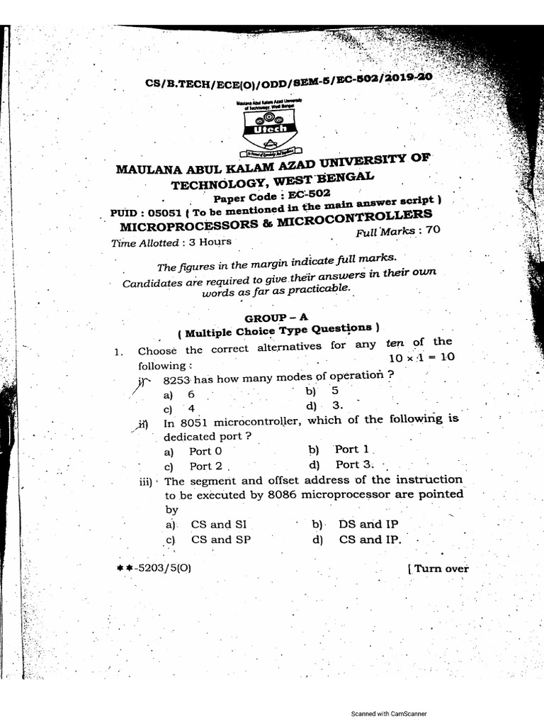 Btech Ec 5 Sem Microcontroller and Microprocessor Ec 502 2020 | PDF