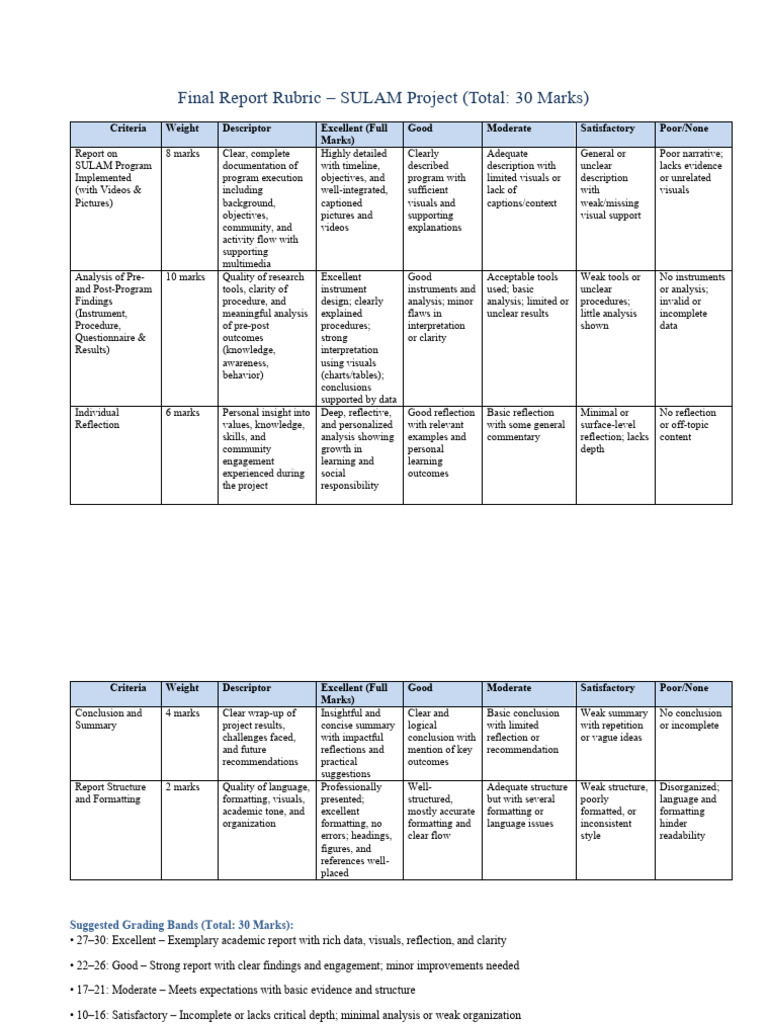 SULAM Final Report Rubric | PDF | Data | Cognitive Science