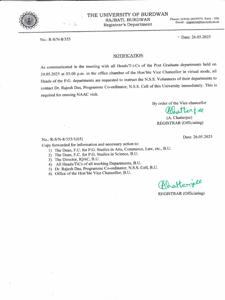 Notification Regarding NSS Volunteers | PDF