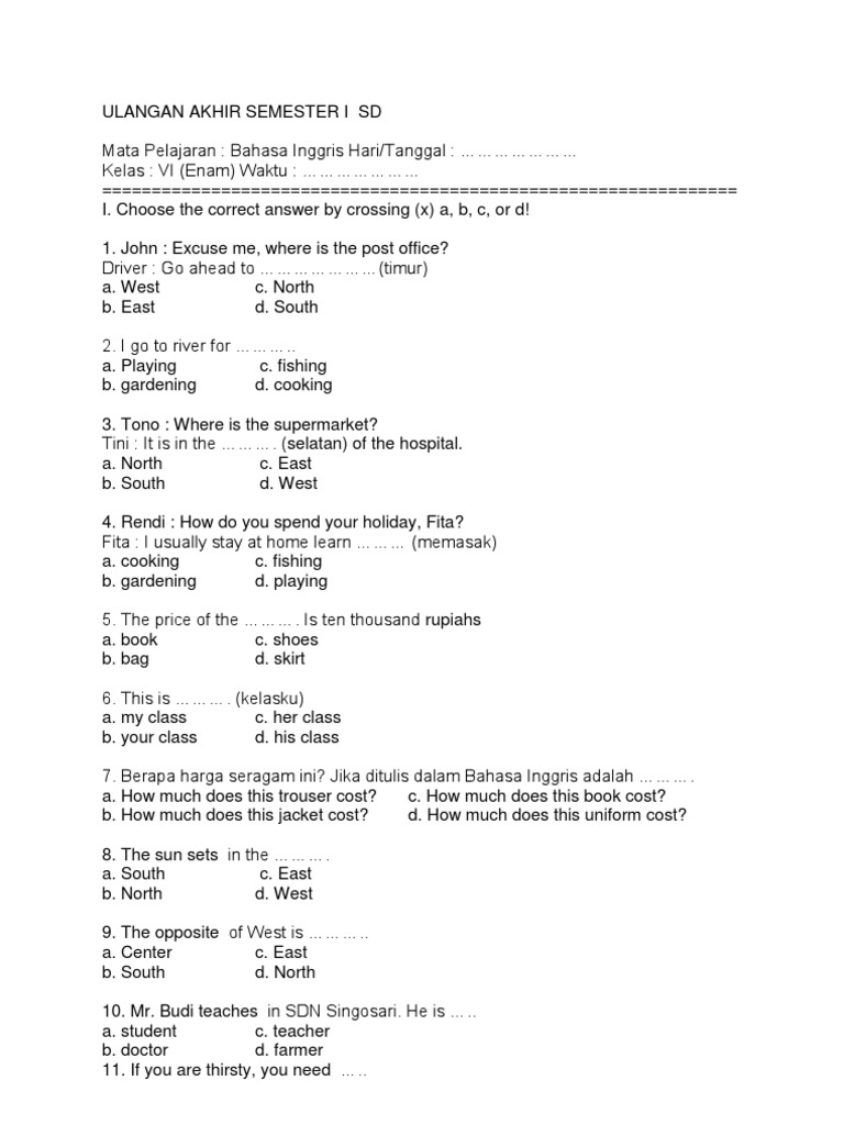 Ulangan Akhir Semester I SD | PDF | Indonesian Rupiah | Economy Of Asia