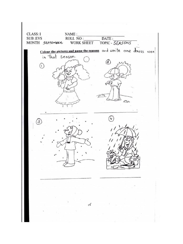 CBSE Class 1 EVS Worksheet - Seasons | PDF