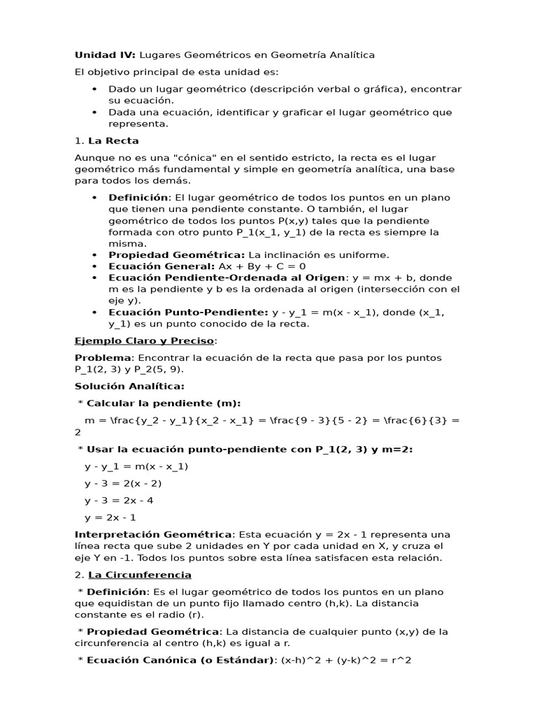 Geometría Analítica Lugares Geométricos | PDF | Pendiente | Línea (geometría)