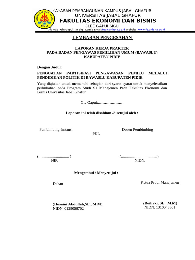 Lembar Pengesahan PKL | PDF