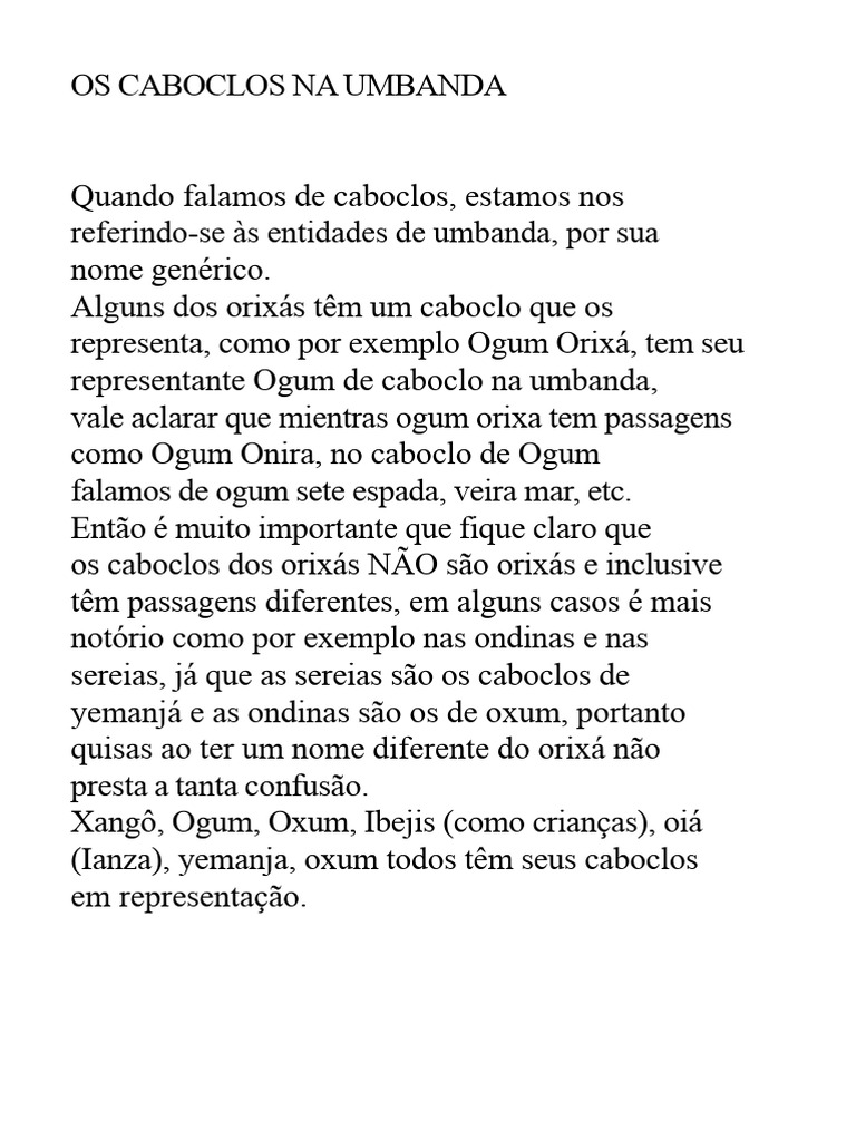 Caboclos na Umbanda: Entidades e Funções | PDF