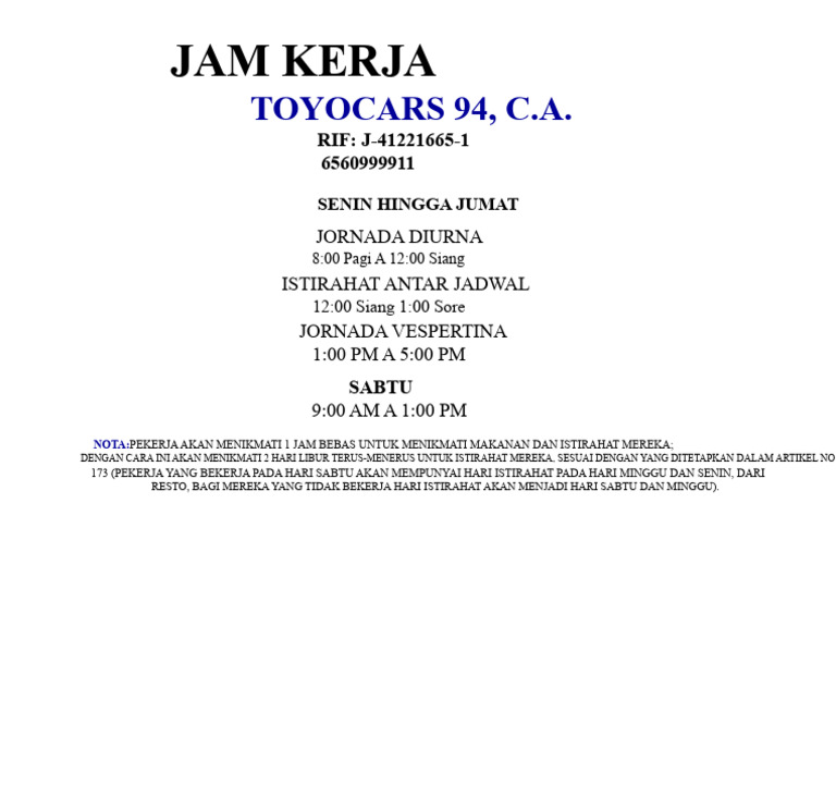 Model Poster Jam Kerja | PDF