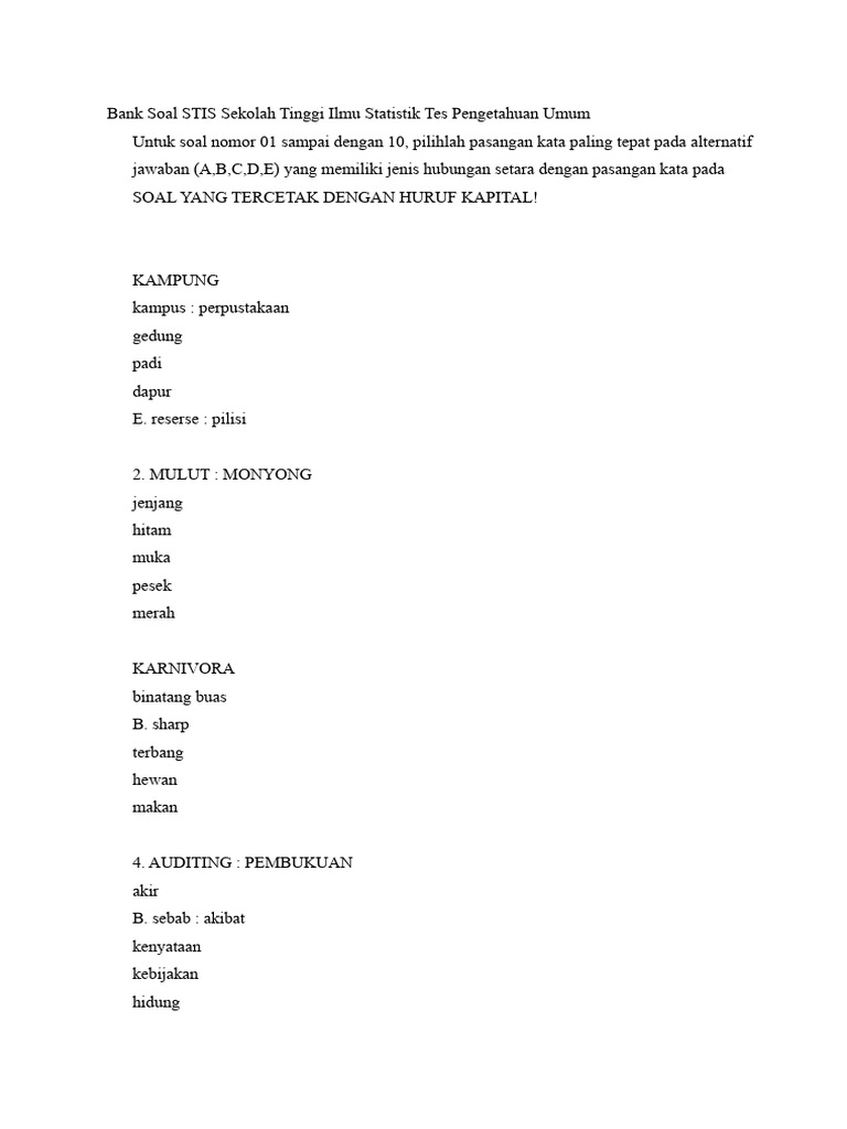 Bank Soal STIS: Tes Pengetahuan Umum | PDF