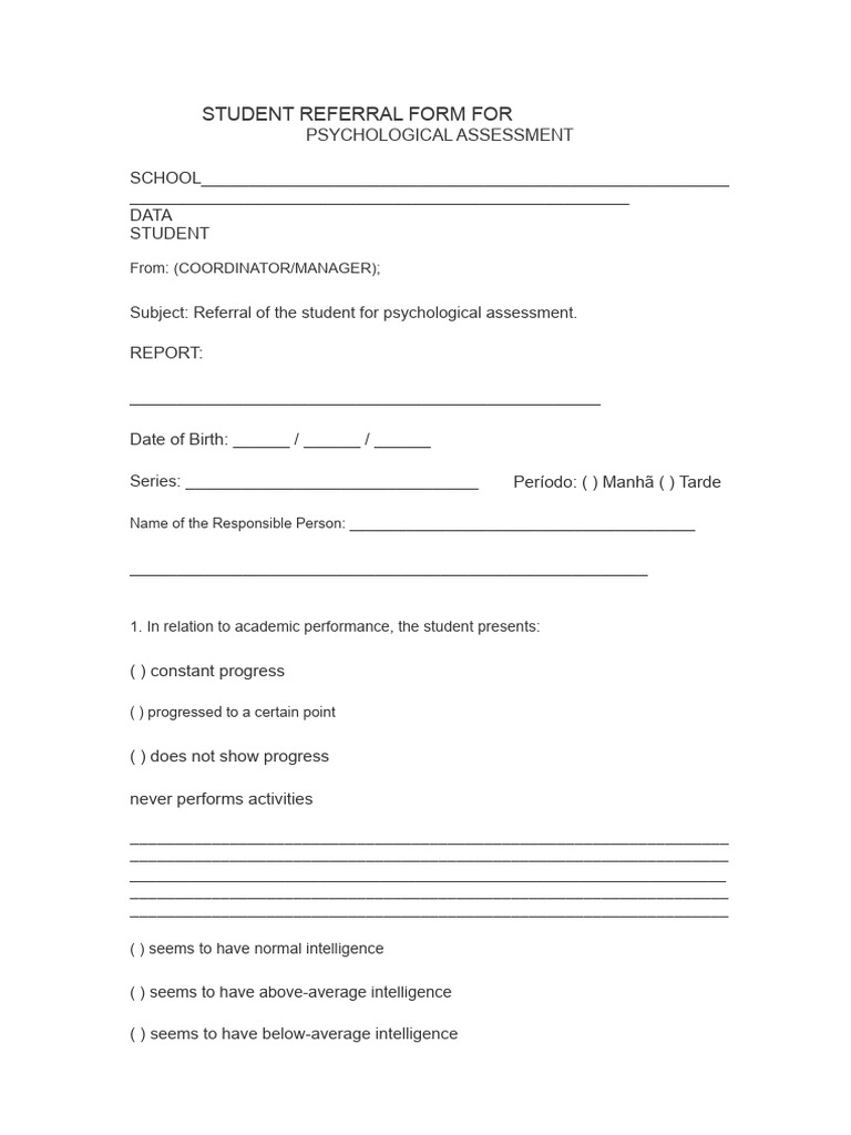Student Referral Form For Psychological Evaluation | PDF | Human ...