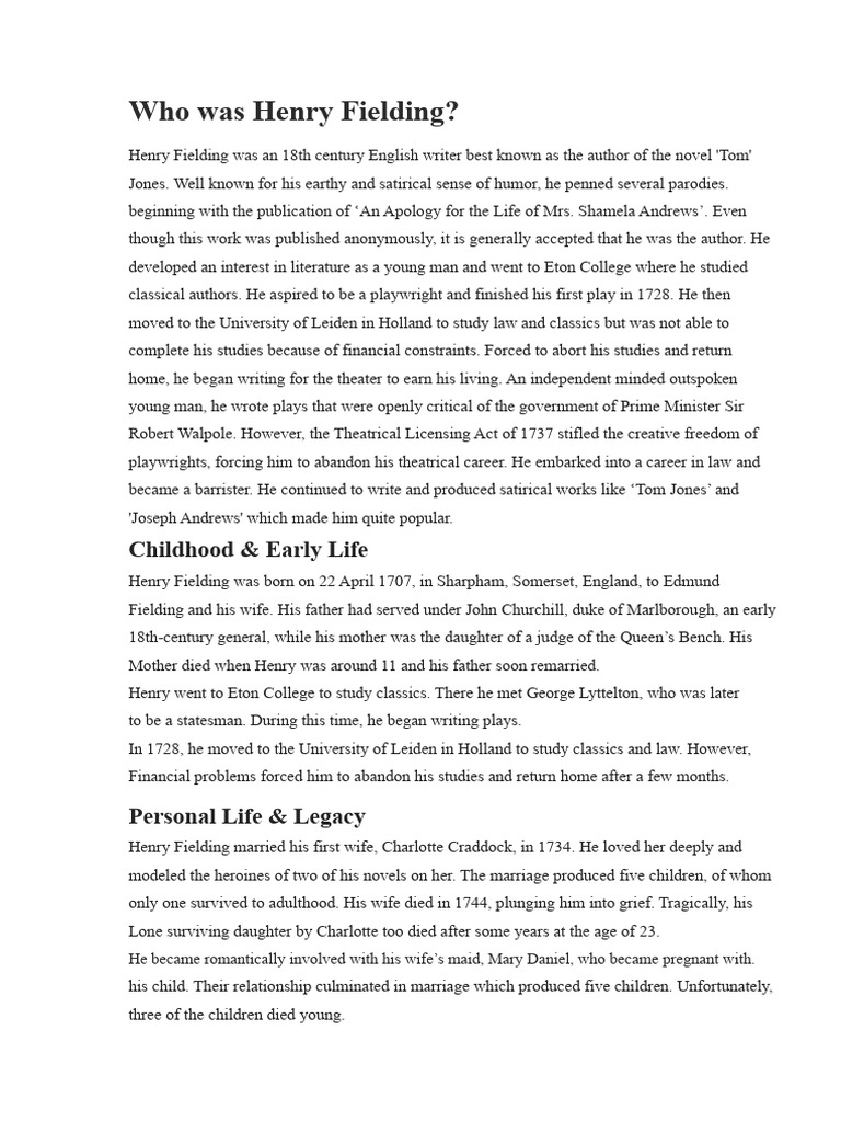 Henry Fielding | PDF | Henry Fielding | Novels
