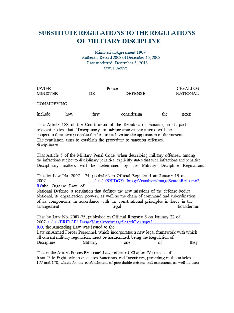 Military Discipline Regulation | PDF | Military | Aiding And Abetting