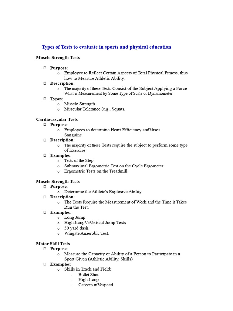 Types of Tests To Evaluate in Sports and Physical Education | PDF ...